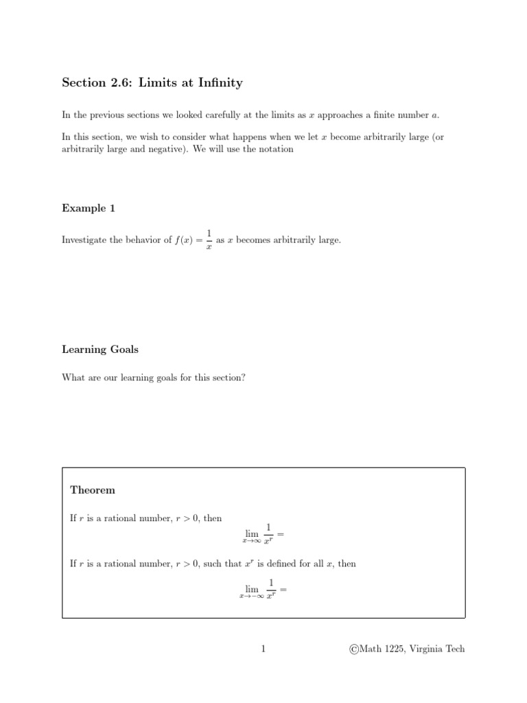 2.6-Part 1 Limits at Infinity | PDF | Limit (Mathematics) | Asymptote
