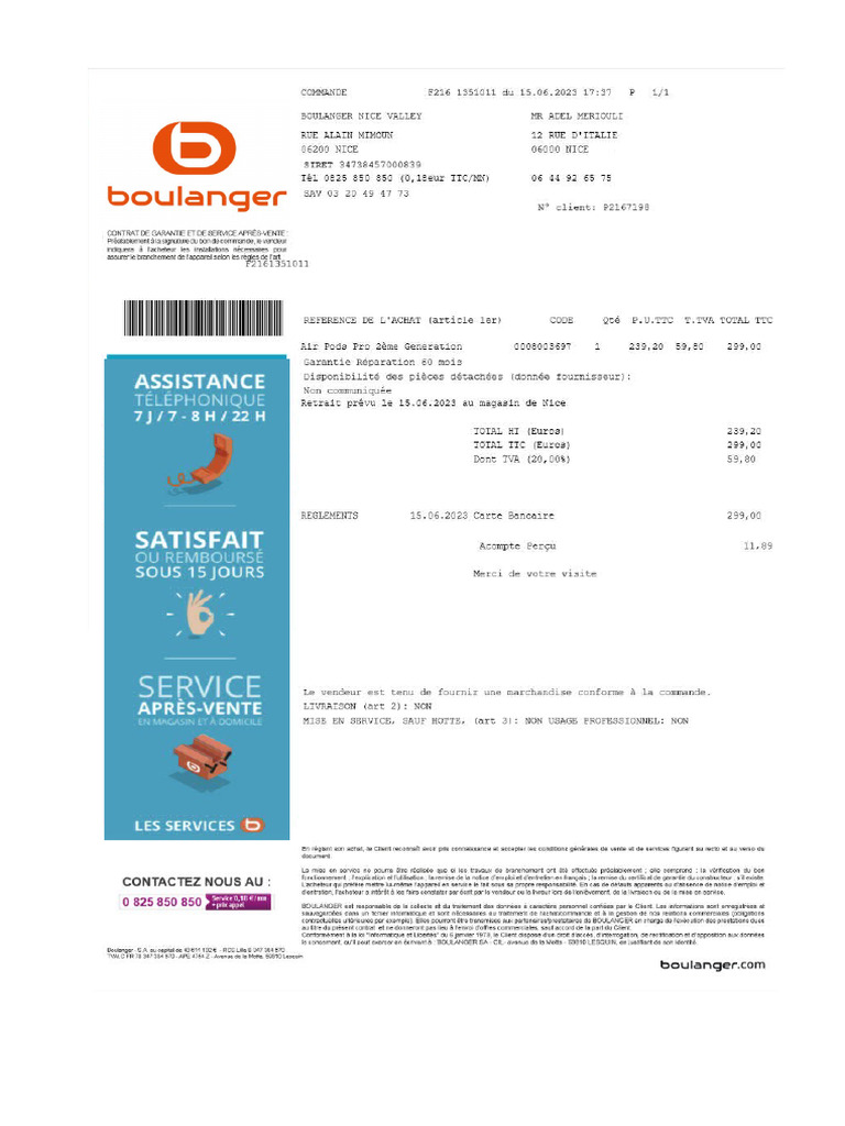 Copie de Facture Airpods Boulanger | PDF