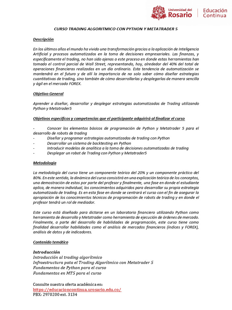 Curso Trading Algoritmico Con Python y Metatrader 2 | PDF | Comerciante ...