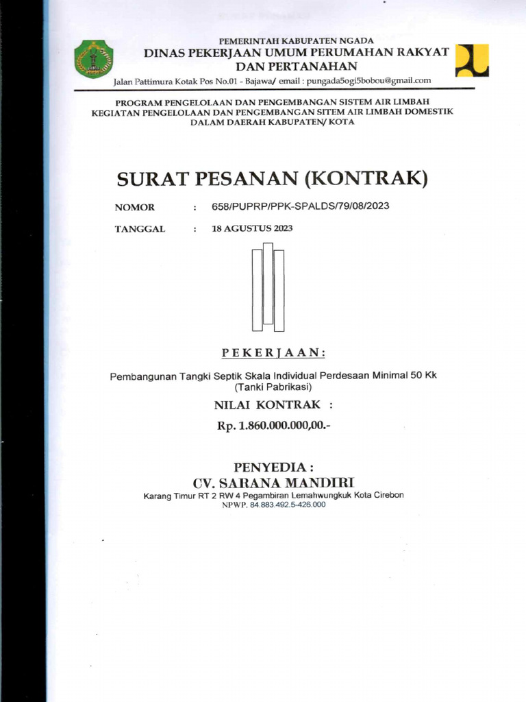 SPK Ngada CV. Sarana Mandiri Agustus 2023 | PDF