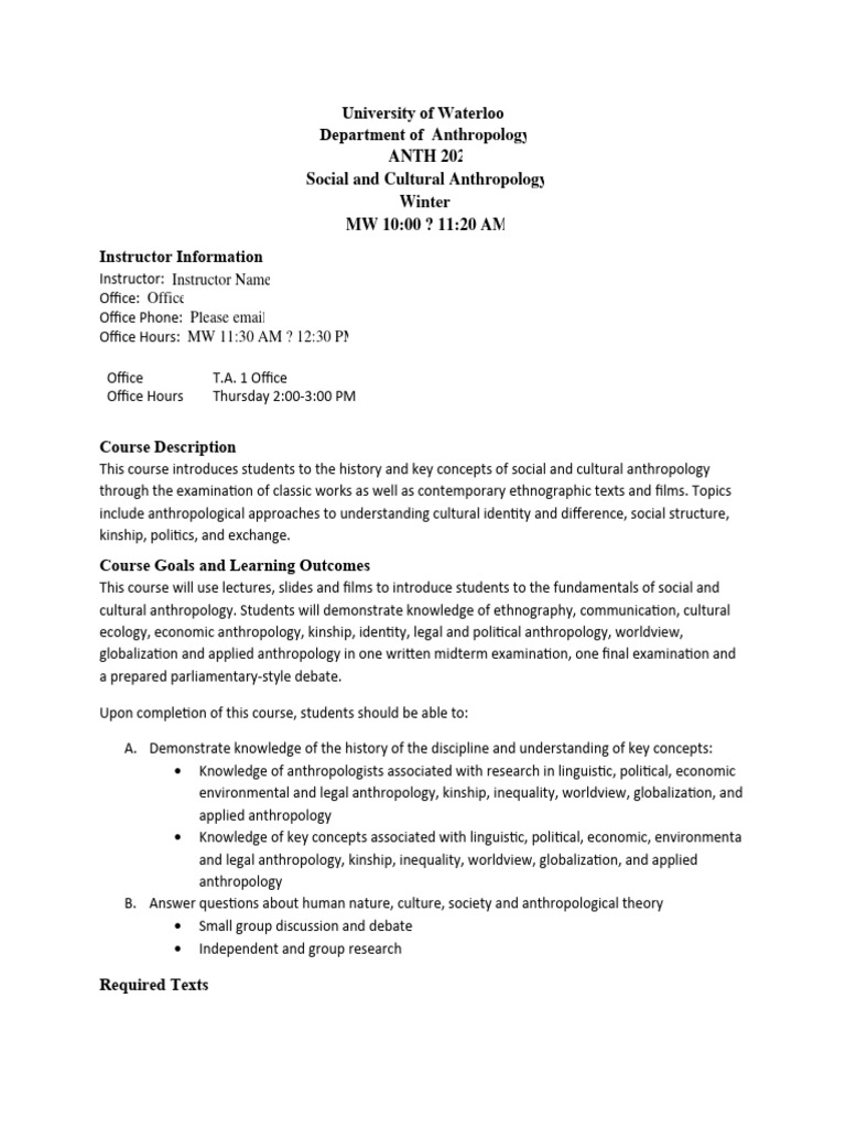 ANTH 202 Syllabus | PDF | Cultural Anthropology | Anthropology