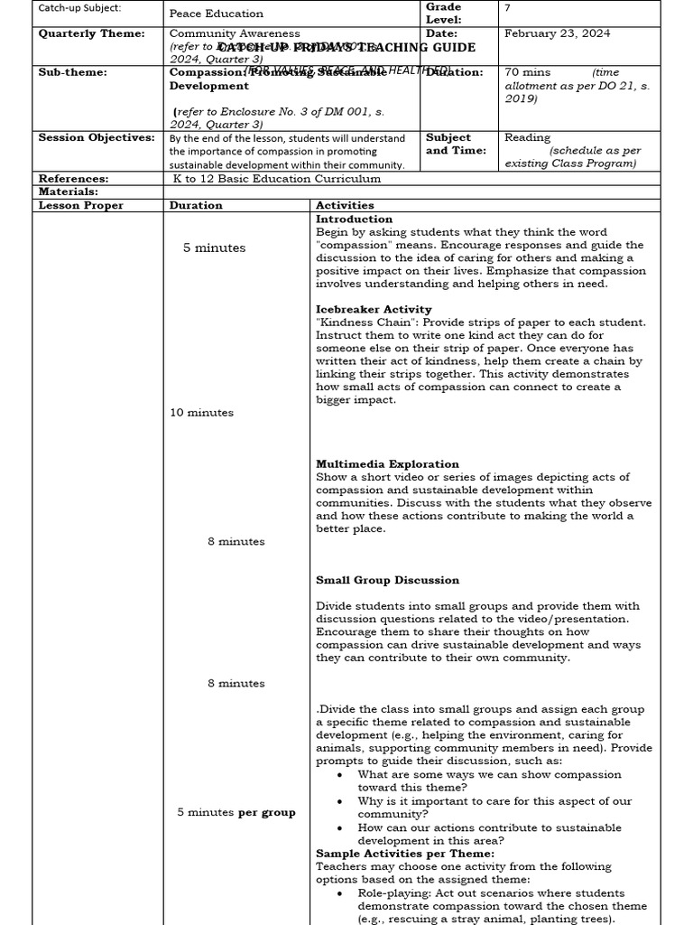 GRADE 7 Peace and Val Ed Catch Up Plan | PDF | Parenting | Psychology