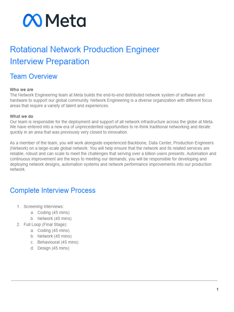Rotational Network Production Engineer Interview Prep | PDF | Computer Network | Computer ...