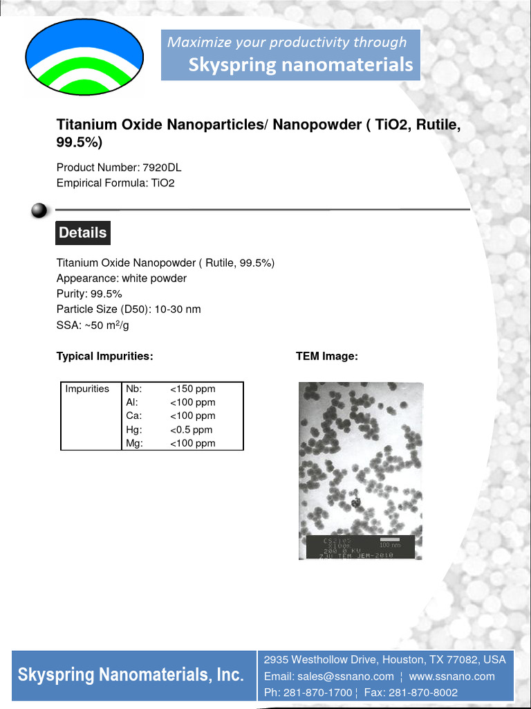 Titanium Oxide Nanopowder Specs | PDF