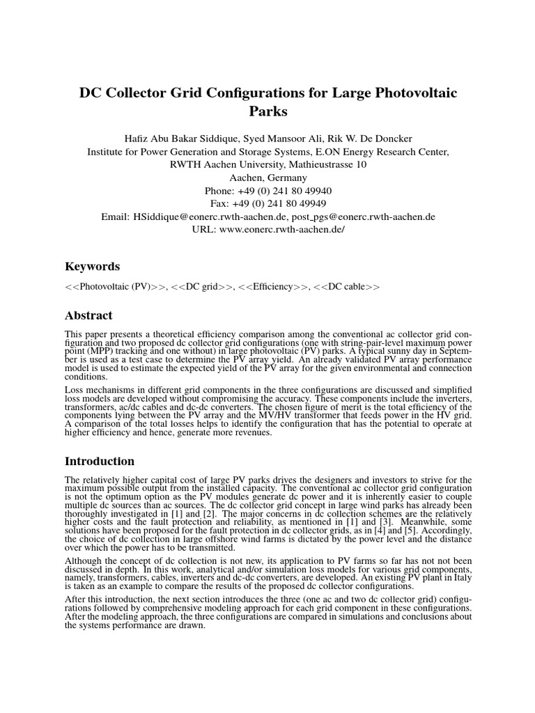 DC Collector Grid Configurations For Large Photovoltaic Parks - (Paper ...
