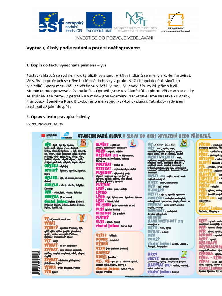 VY - 32 - INOVACE - 16 - 25 Pravopis I-Y | PDF