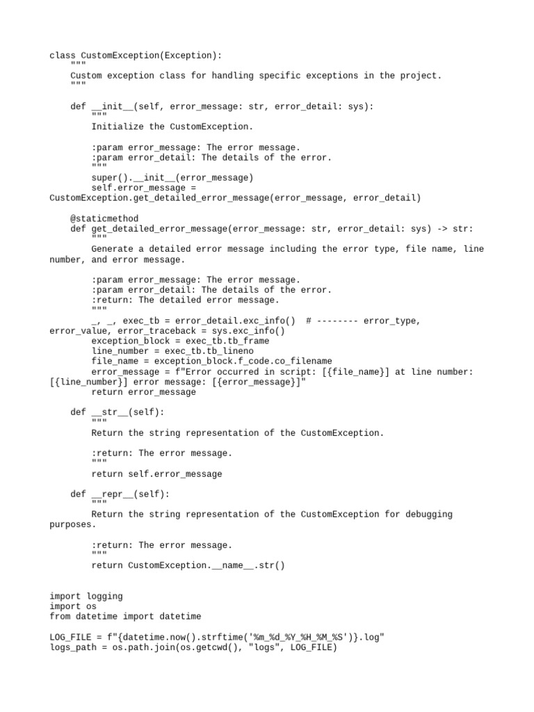 Exception and Logging Code | PDF | Method (Computer Programming) | Class (Computer Programming)