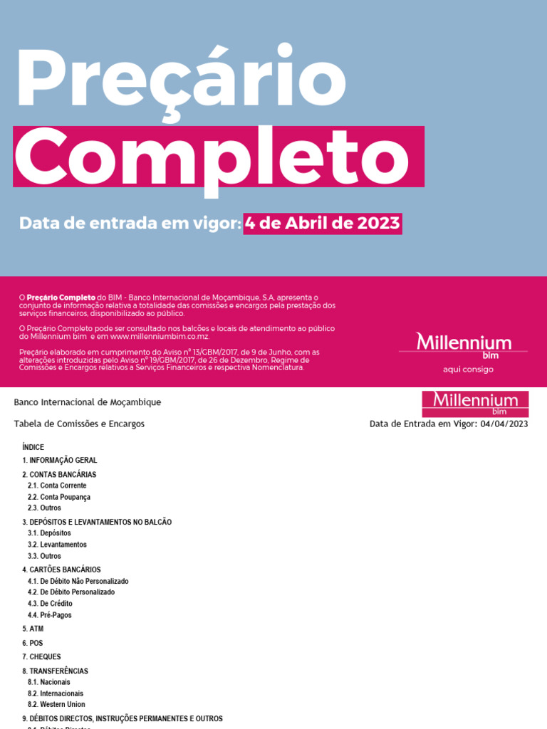 Preçário-Completo - BIM | PDF | Conta de transação | Bancos