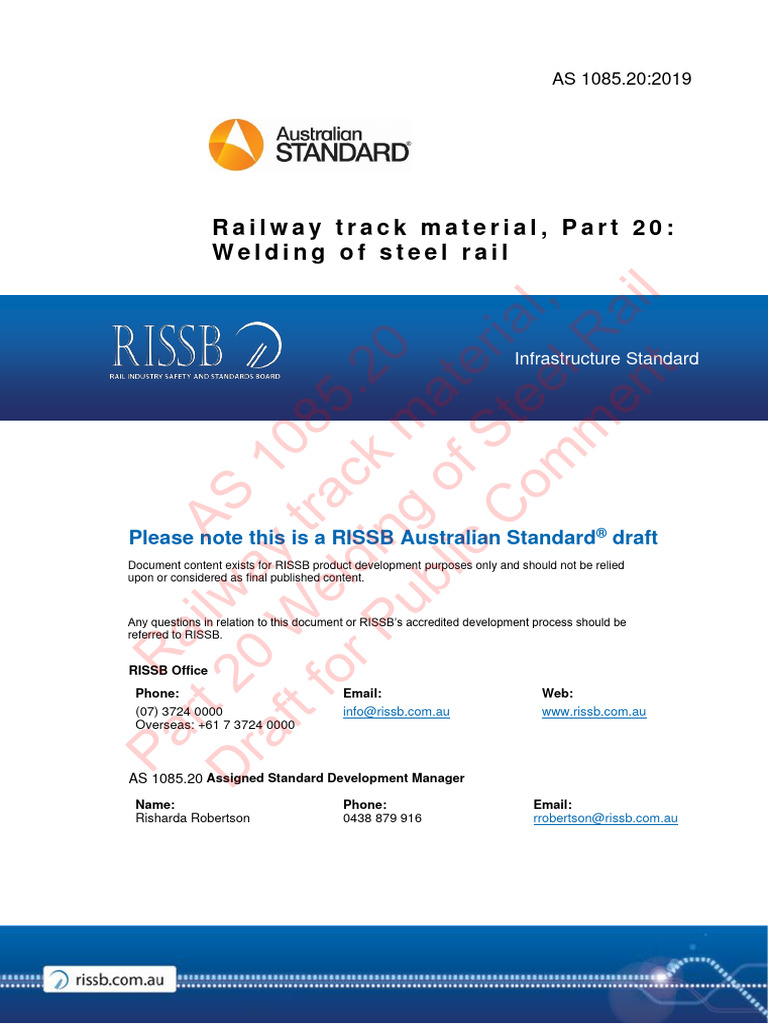 2019 10 As 1085.20 Railway Track Material Part 20 Welding of Steel Rail PC Draft | PDF