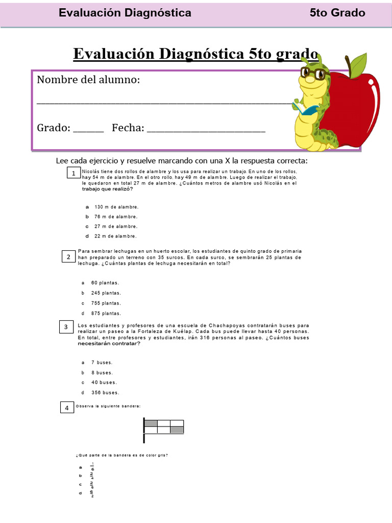 Evaluación Diagnóstica 5to Grado | PDF
