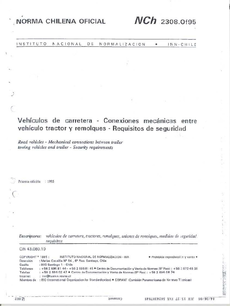 NCH 2308 Of.95 Carros Arrastre | PDF