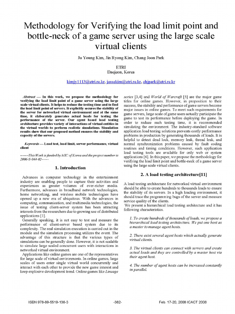 Methodology For Verifying The Load Limit Point and Bottle-Neck of A Game Server Using The Large ...