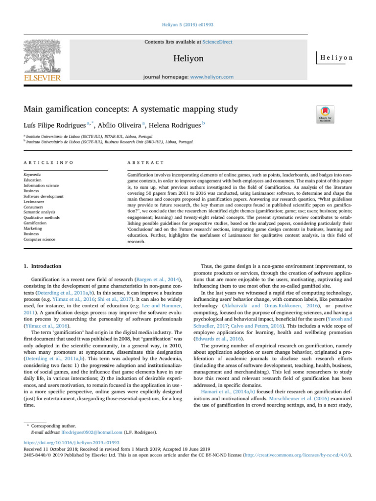 Main gamification concepts A systematic mapping study | PDF | Qualitative Research | Data