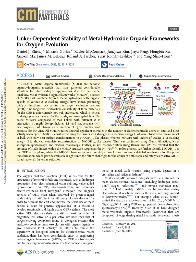 Zheng Et Al 2023 Linker Dependent Stability of Metal Hydroxide Organic ... Zheng Et Al 2023 Linker Dependent Stability of Metal Hydroxide Organic ...