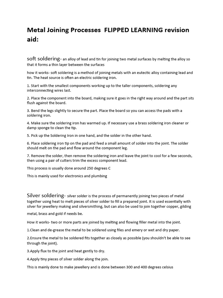 Metal Joining Processes FLIPPED LEARNING | PDF | Soldering | Welding