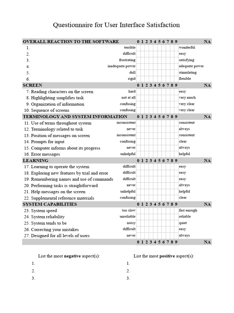 Questionnaire QUIS (Short Version) | PDF | Computer Engineering ...