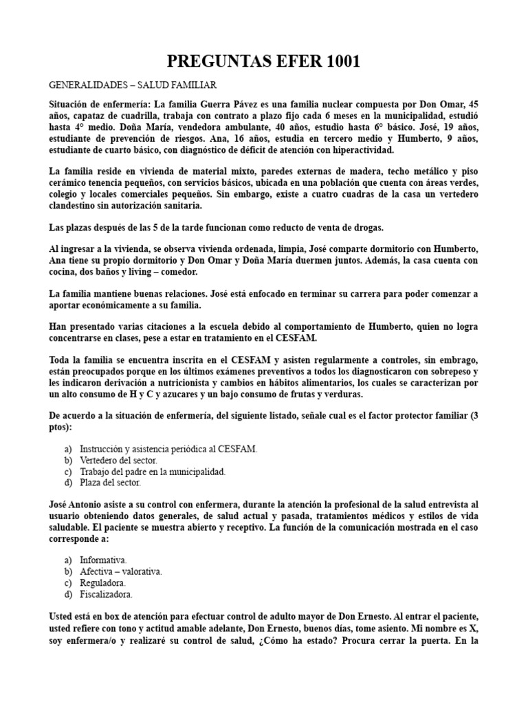 Preguntas EFER 1001 | PDF | Educación de la primera infancia | Enfermería