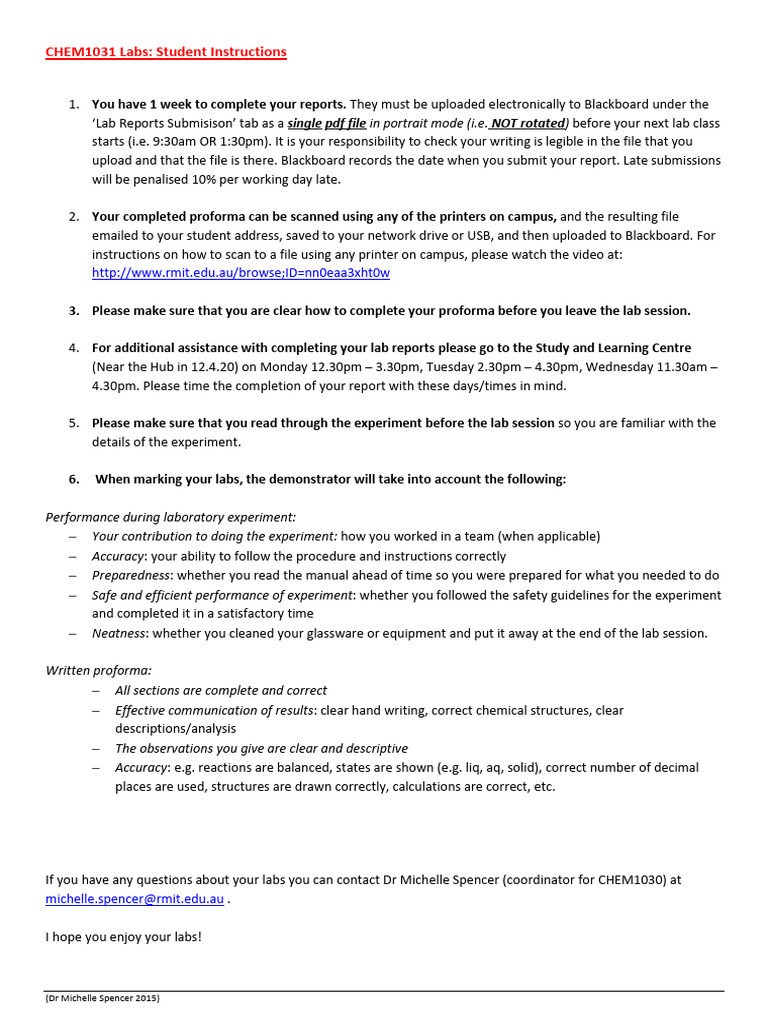 CHEM1031 Lab Report Guidelines | PDF | Laboratories | Computing