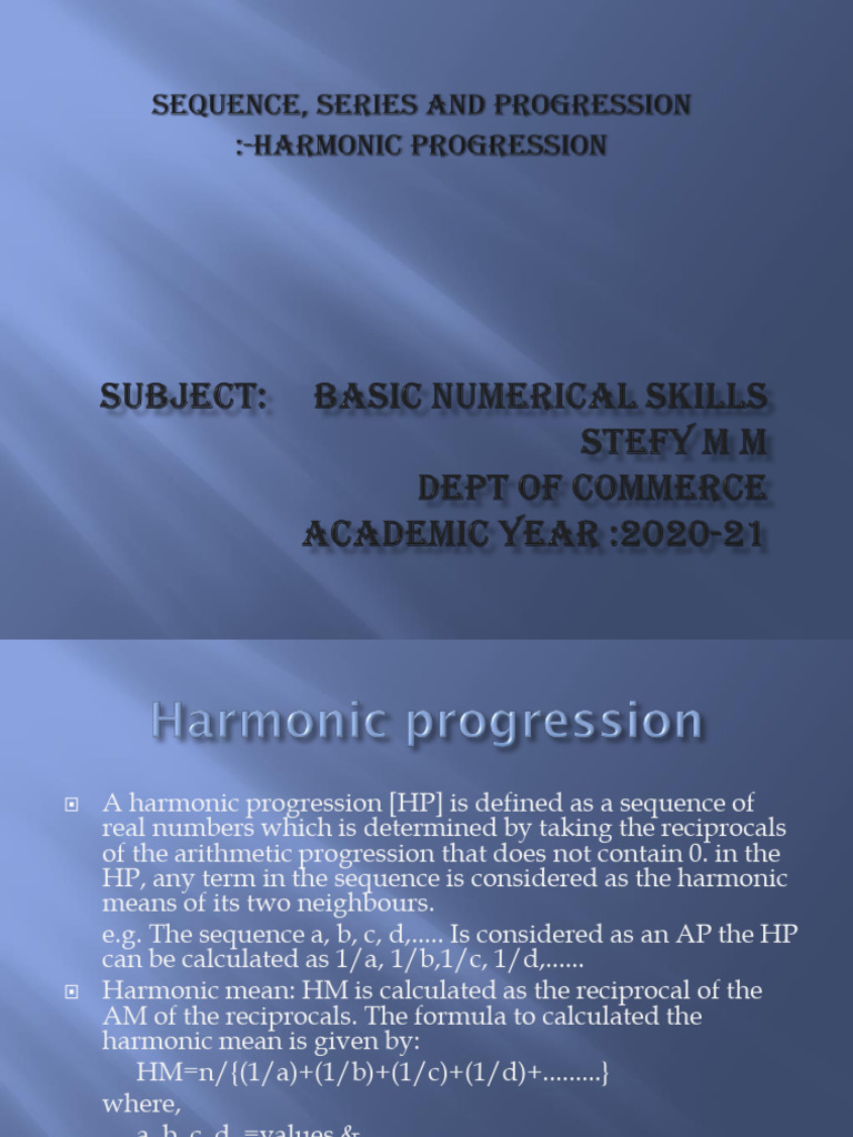 Harmonic Sequence | Download Free PDF | Mean | Elementary Mathematics