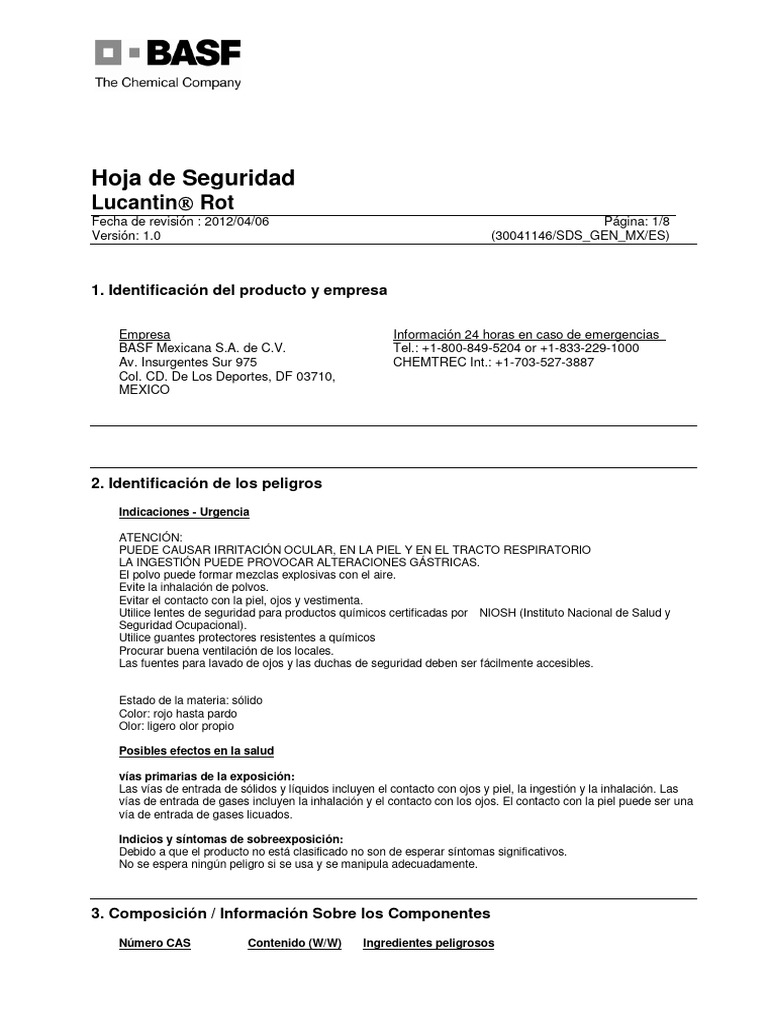 MSDS - Lucantin Red - ES | PDF | Agua | Toxicidad