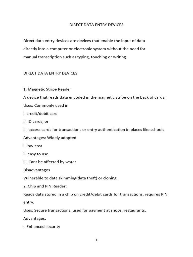 Direct Data Entry Devices | PDF | Smart Card | Barcode