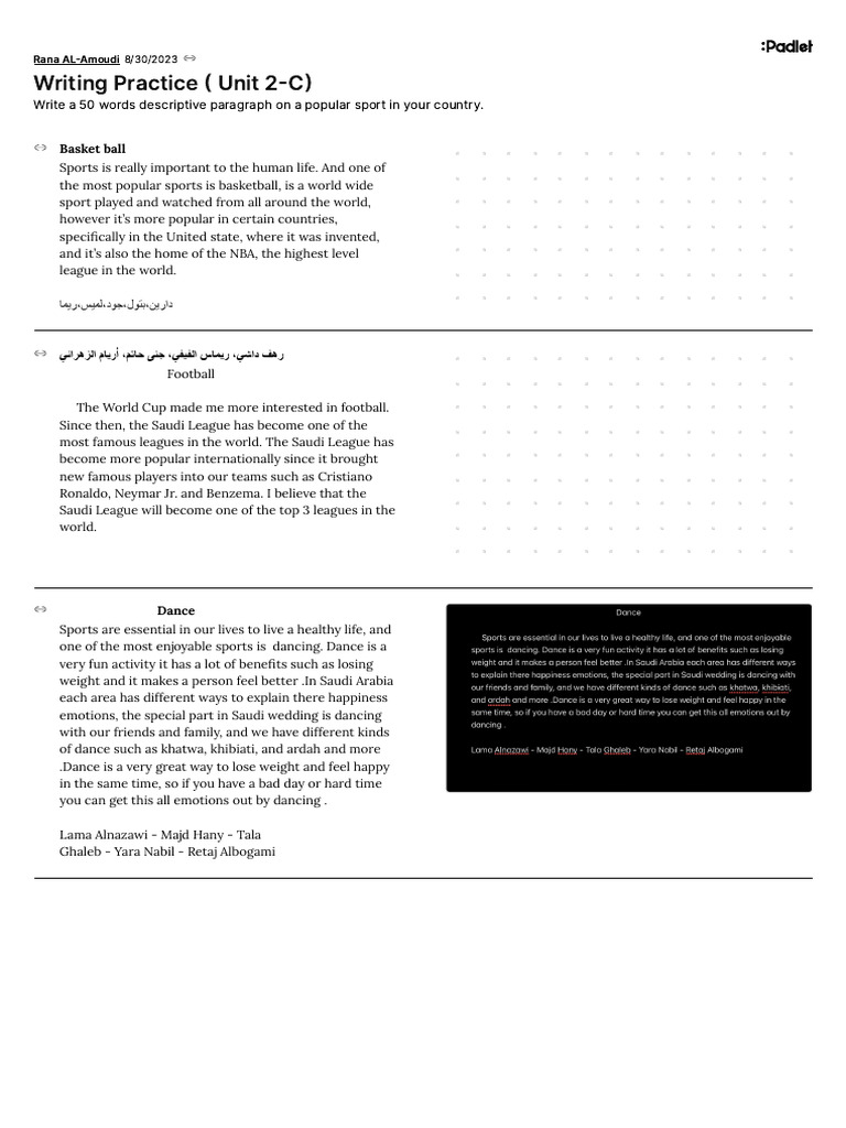 Writing Practice (Unit 2-C) | PDF | Association Football | Sports