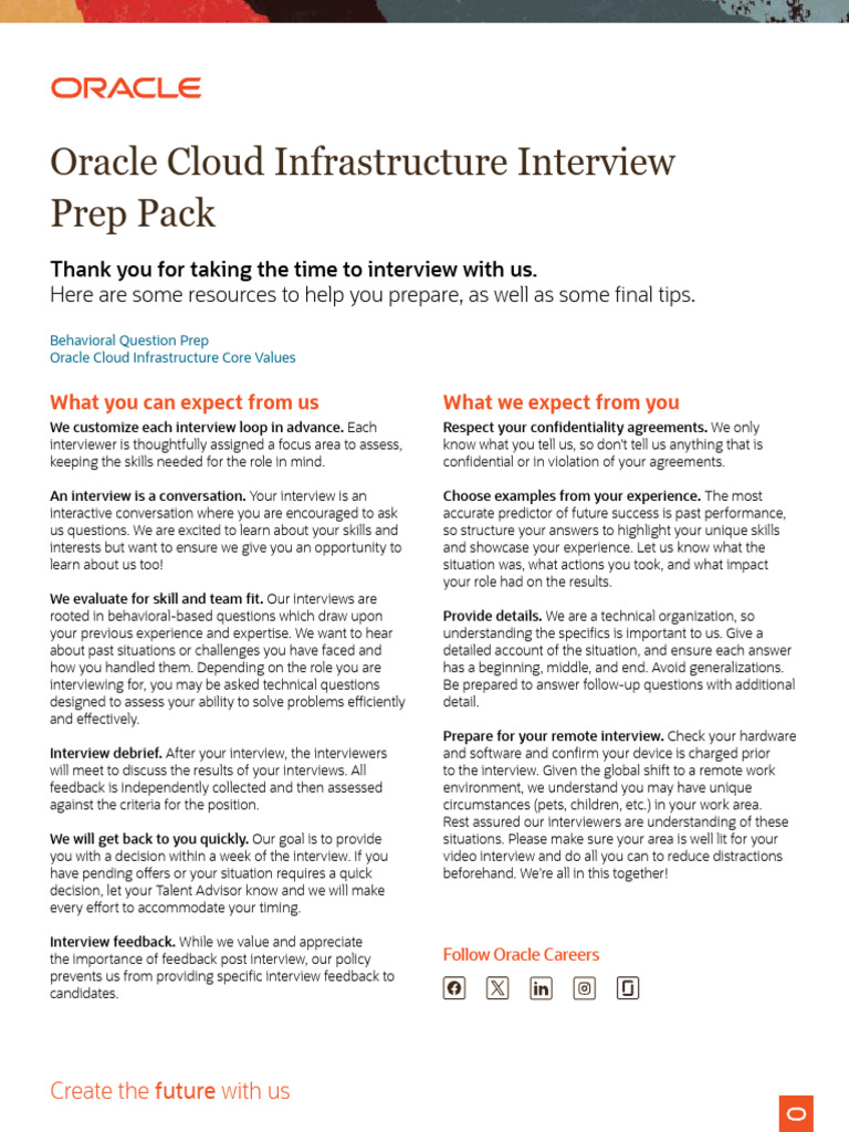 Oracle Cloud Infrastructure Interview Prep Pack: Thank You For Taking The Time To Interview With ...