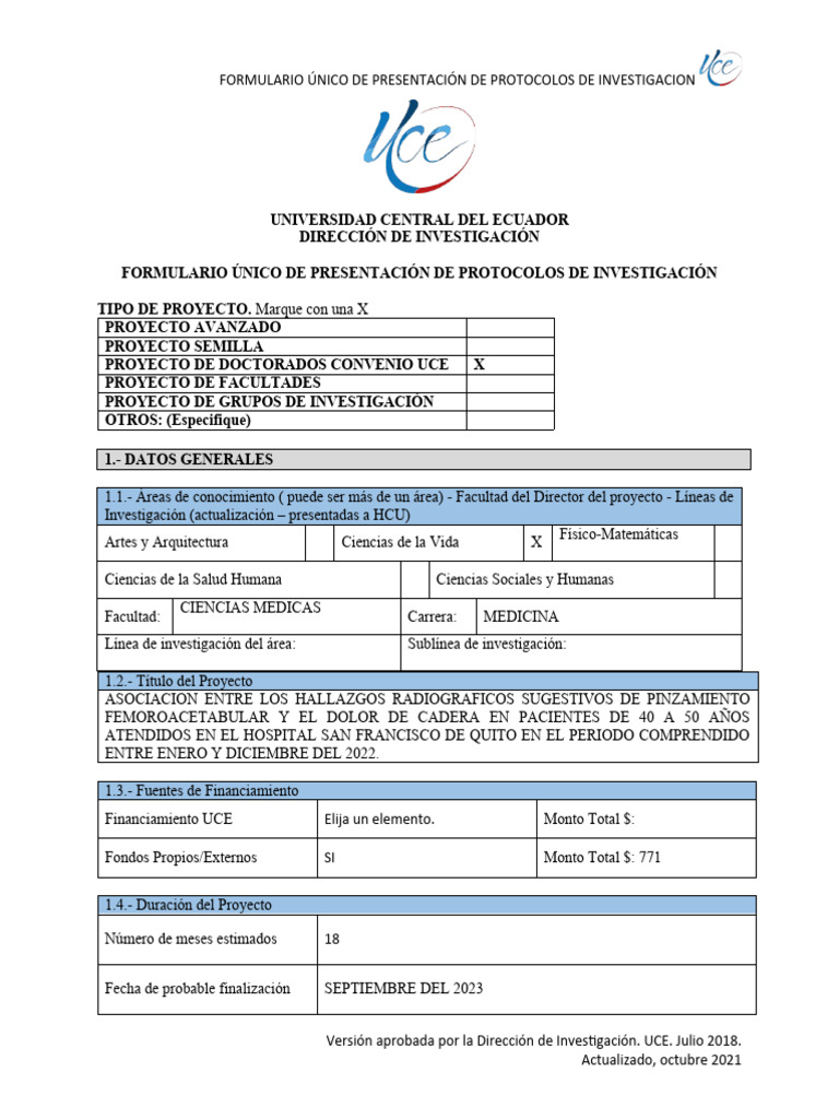 PROTOCOLO DE INVESTIGACION UCE | PDF | Pelvis | Spss