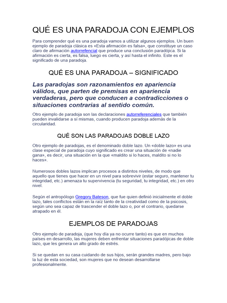 Qué Es Una Paradoja Con Ejemplos | PDF | Paradoja