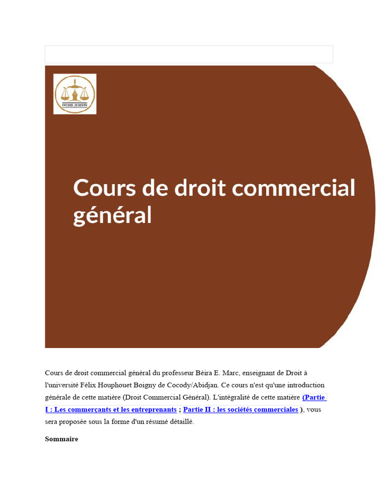 Cours de Droit Commercial | PDF | Arbitrage | Loi
