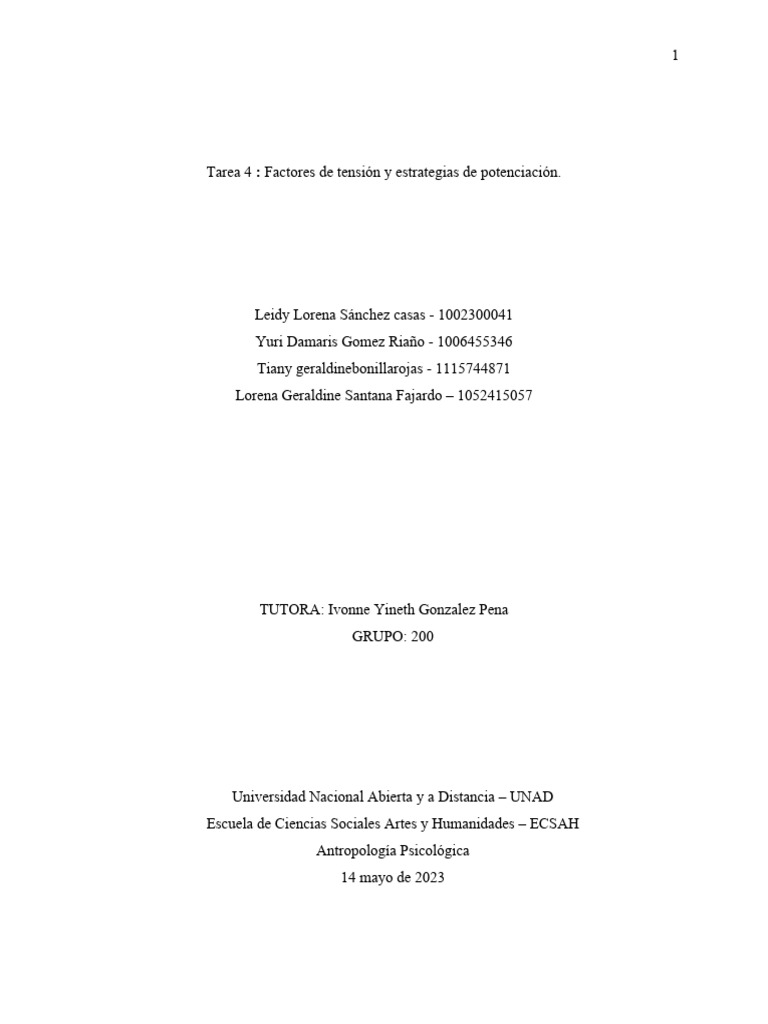 Tarea 4 - Grupo - 200 Tarea 4 Factores de Tensión y Estrategias de ... Tarea 4 - Grupo - 200 Tarea 4 Factores de Tensión y Estrategias de ...