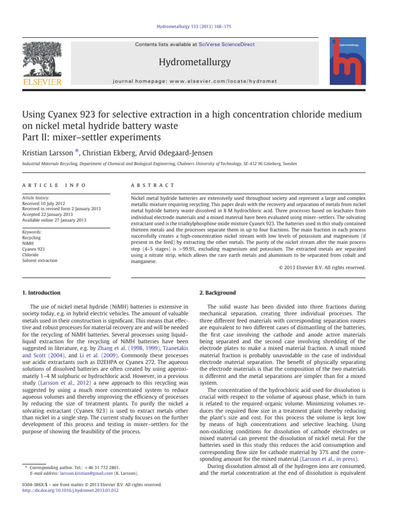 Using Cyanex 923 For Selective Extraction In A High Concentration