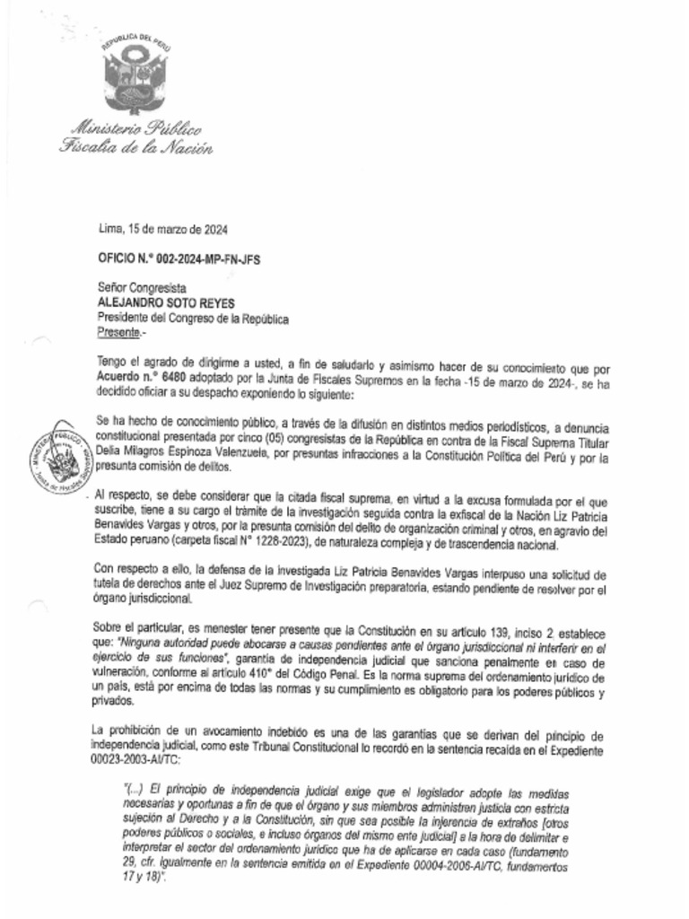 Oficio Al Presidente Del Congreso | PDF