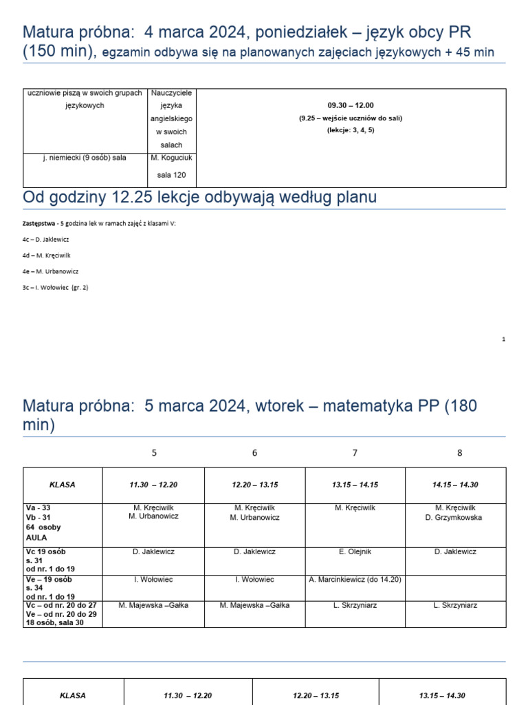 Matura Próbna Marzec 2024 Organizacja | PDF