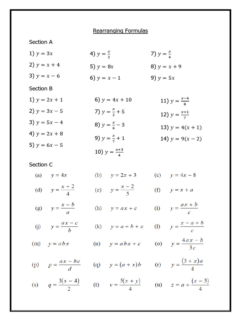 Rearranging Formulas New | PDF