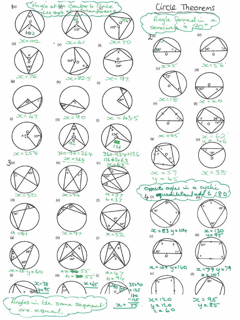 Answers - Circle Theorems - All | PDF