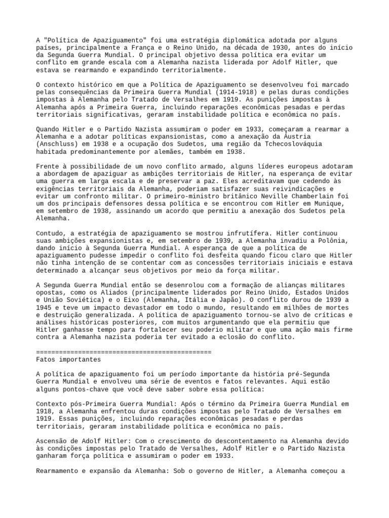 Política de Apaziguamento na 2ª Guerra | PDF | Alemanha nazista | Adolf ...