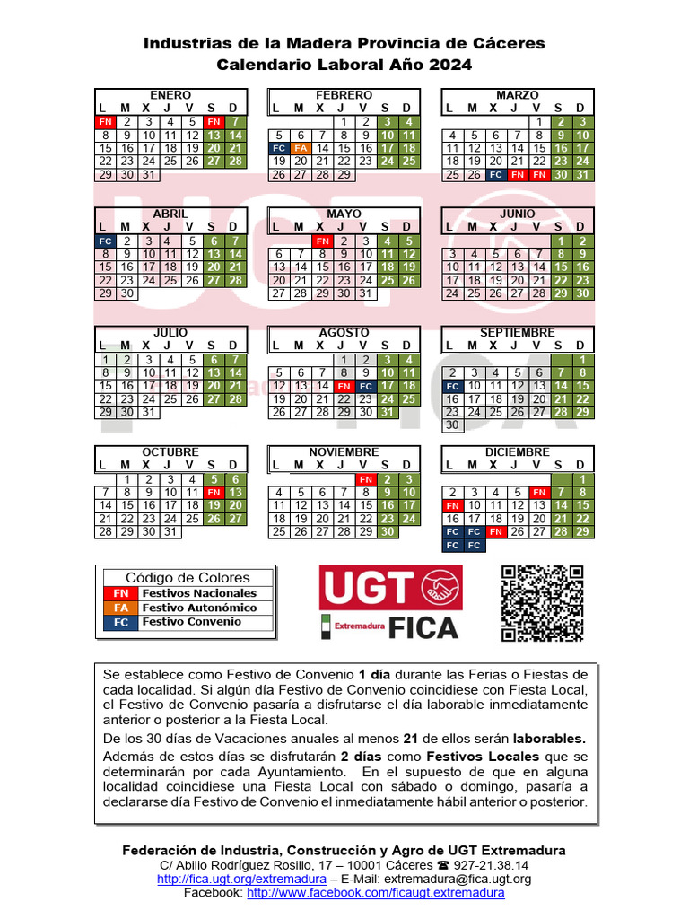 Calendario Laboral Madera Cáceres 2024 | Descargar gratis PDF ...