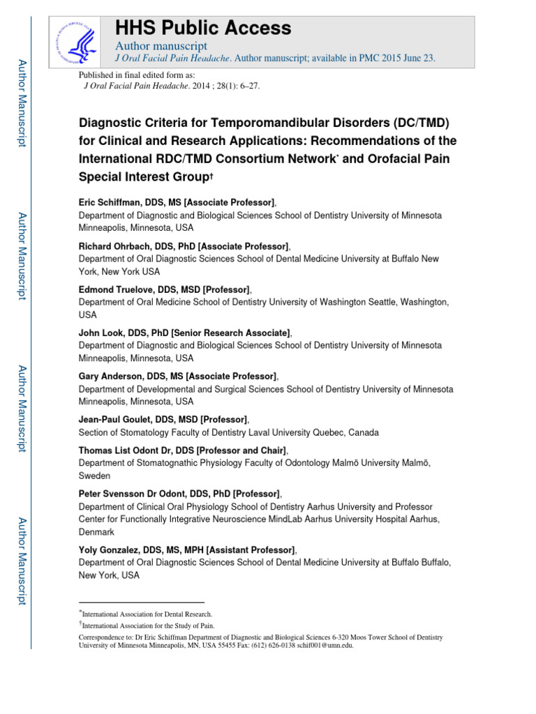 Temporomandibular Disorders DC TMD | Download Free PDF | Diagnostic And ...