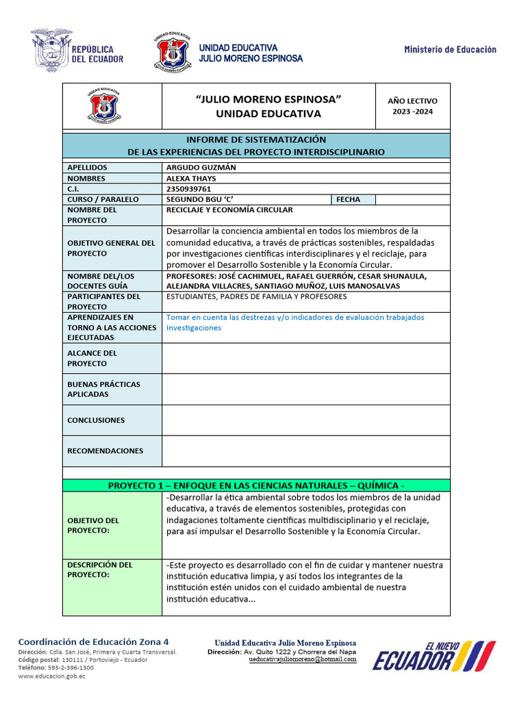 Ciencias-Inf. Final Del Proyecto Interdisciplinario | PDF | Reciclaje | El plastico