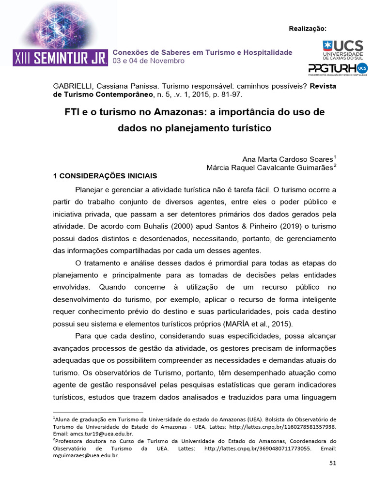 Fti e o Turismo No Amazonas Xiii Semintur JR | PDF | Turismo | Planejamento