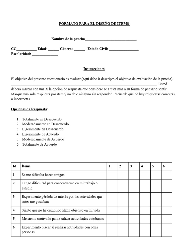 Formato Elaboración de Ítems | PDF | Sicología | Conceptos psicologicos