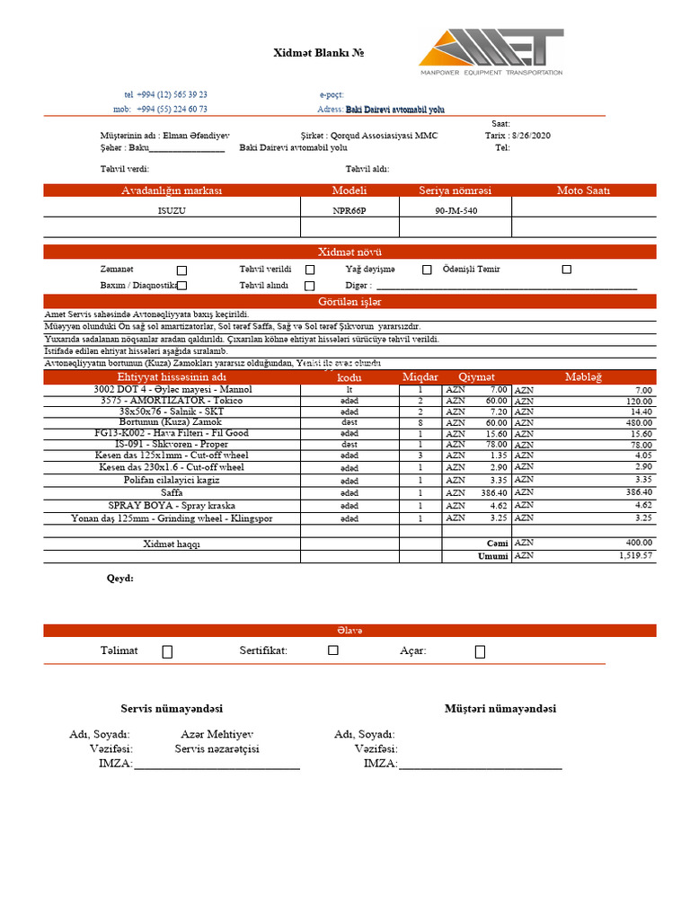 Servis Report Isuzu | PDF