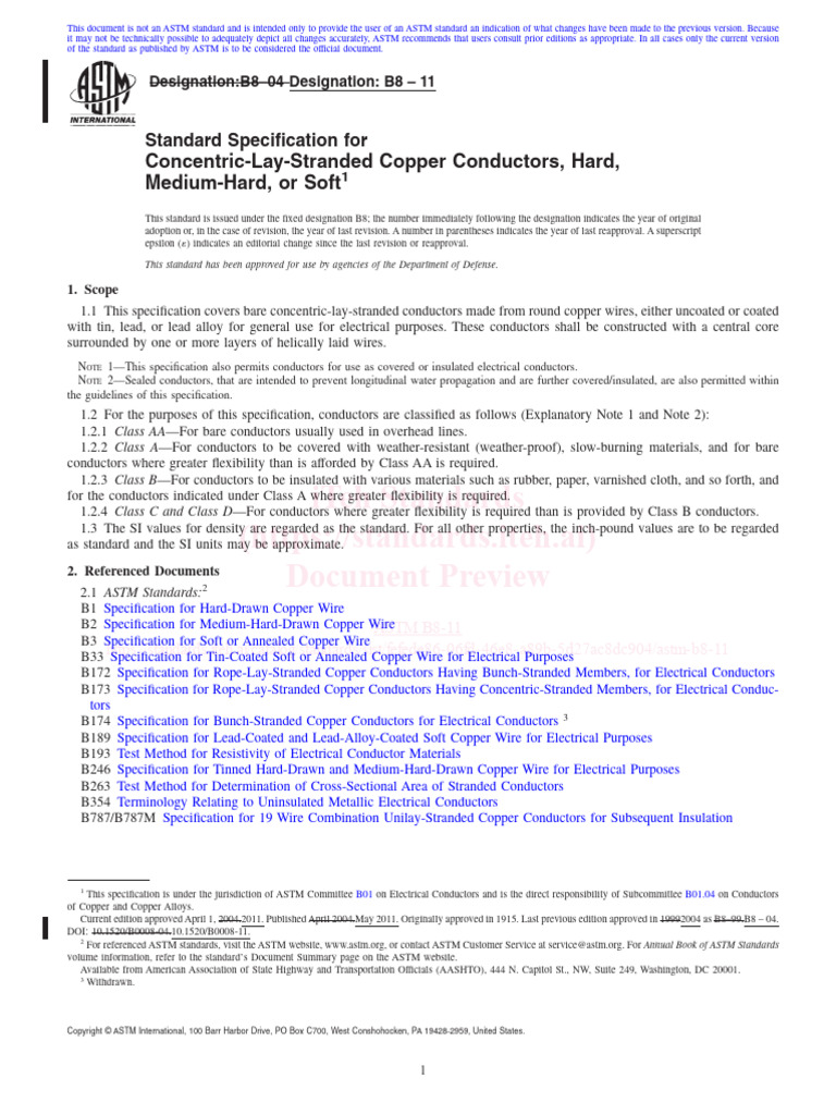 Astm B8 11 | PDF | Electrical Conductor | Wire