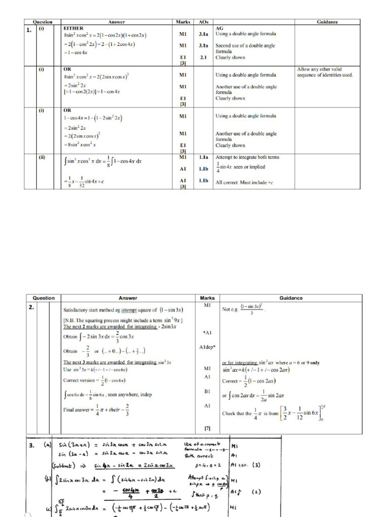Trig Integration Answers | PDF