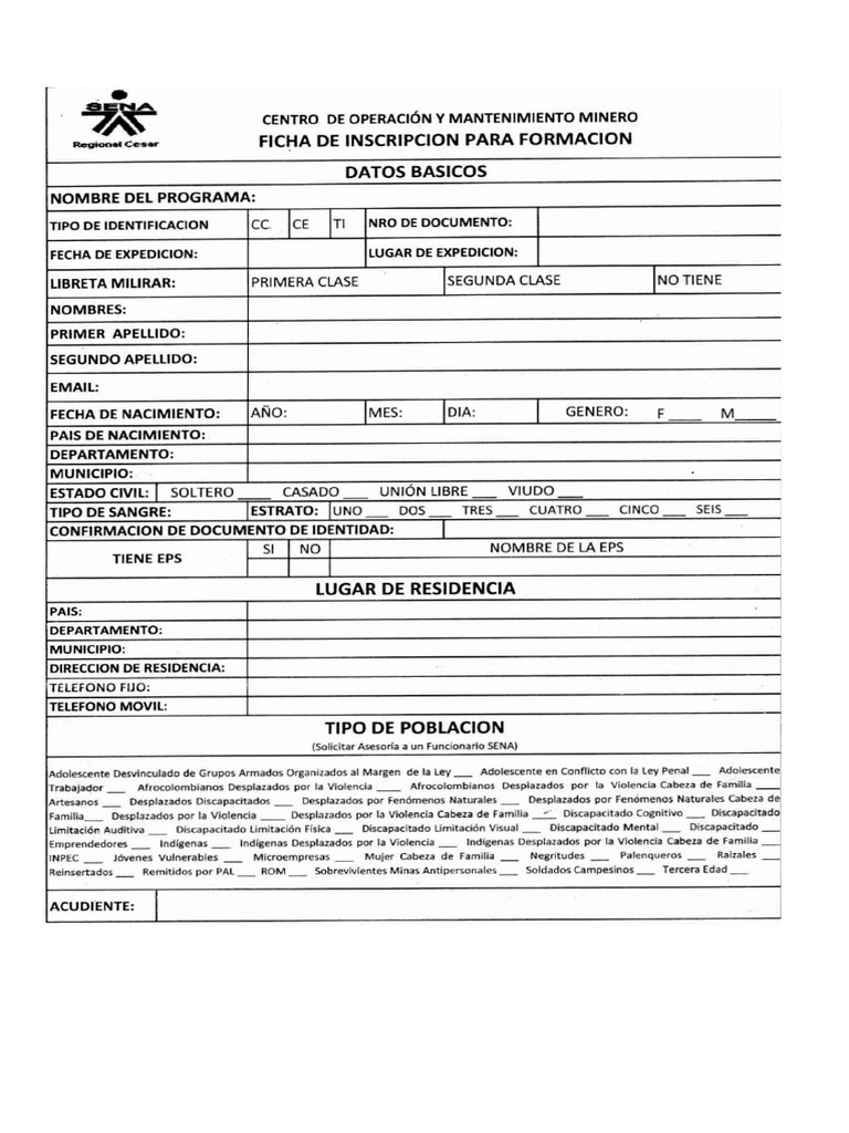 Formato Ficha de Inscripcion | PDF