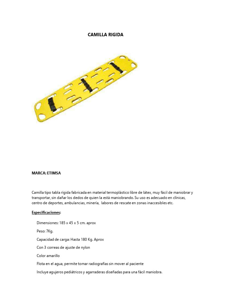 Ficha Técnica Camilla Rigida - Etimsa | PDF