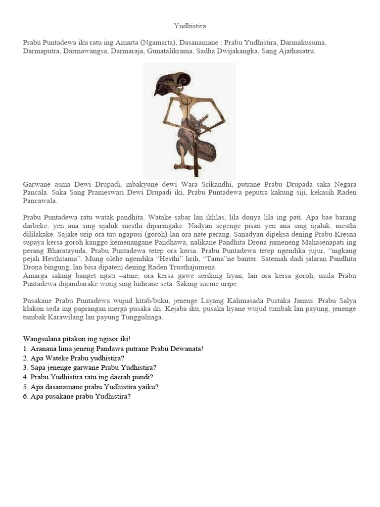 Soal Bahasa Jawa Prabu Yudhistira | PDF