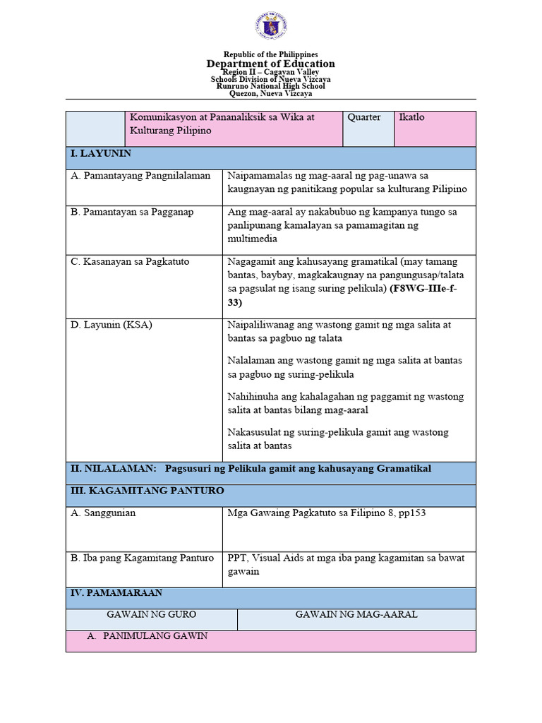 PAgsusuri NG Pelikula Gamit Ang Kahusayang Gramatikal | PDF