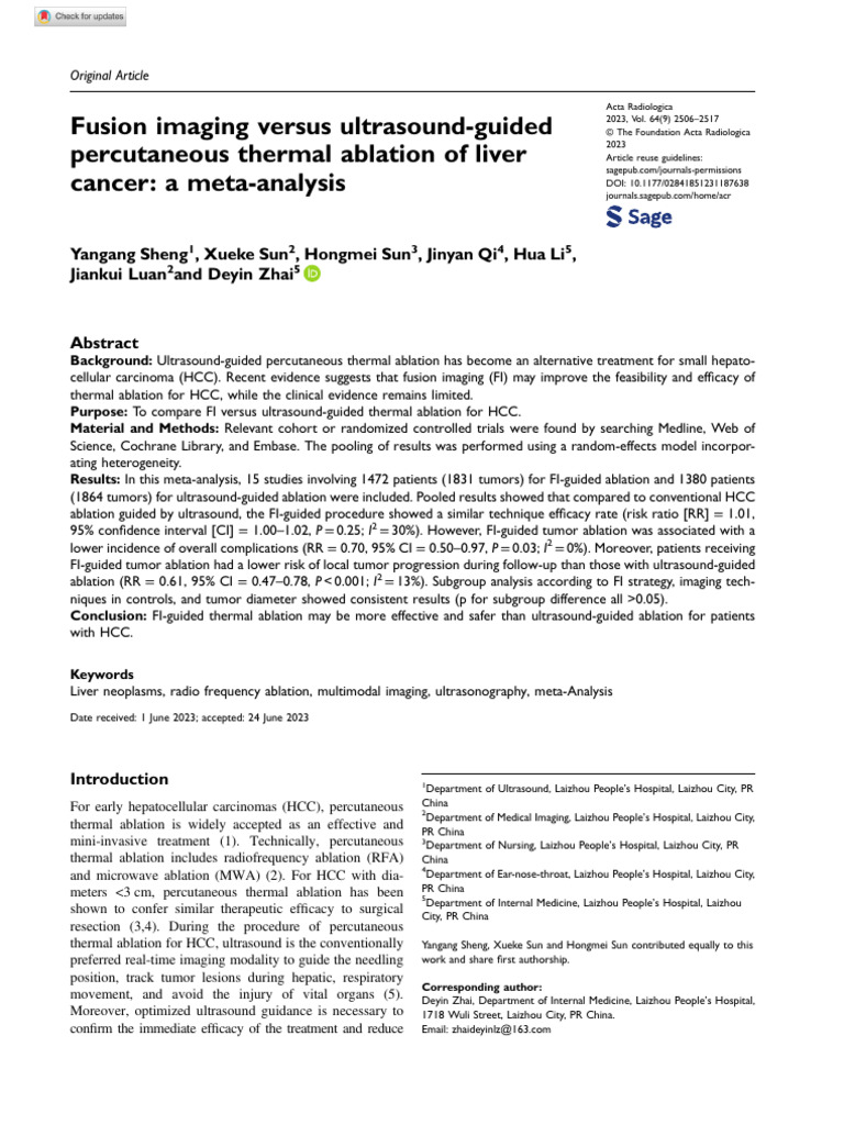 Fusion Imaging Versus Ultrasound-Guided | PDF | Meta Analysis ...